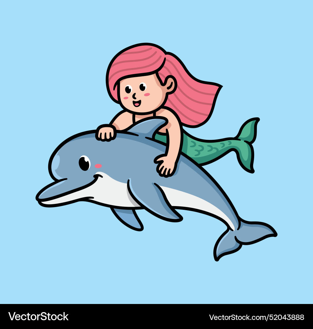 Cute mermaid swimming with dolphins Royalty Free Vector