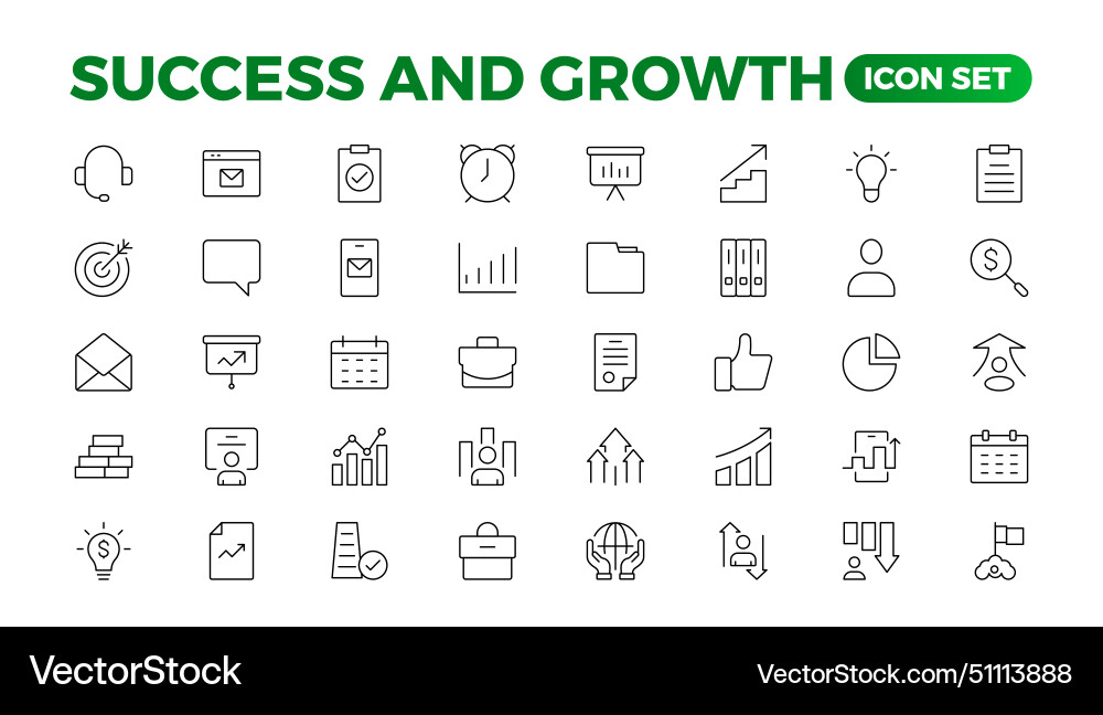 Growth and success line icons collection Vector Image