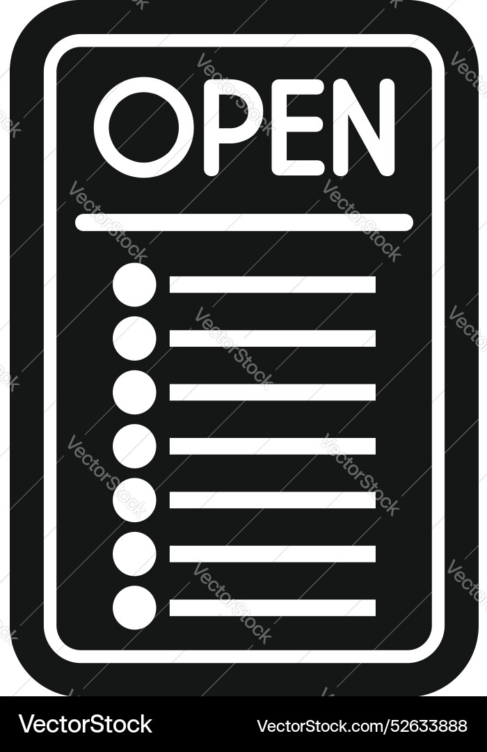 Open sign with menu black and white icon showing Vector Image