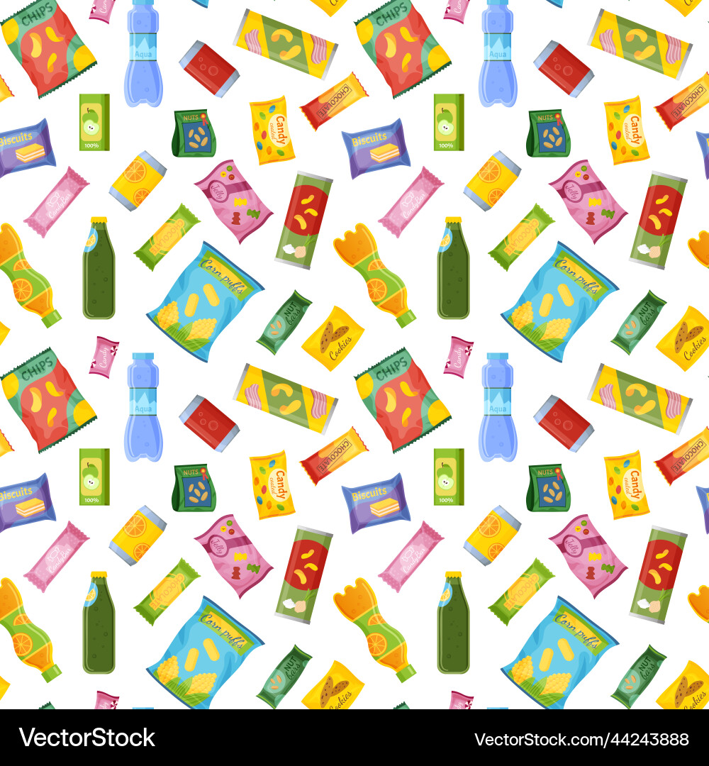 Snack vending pattern drink bottle food lunch Vector Image