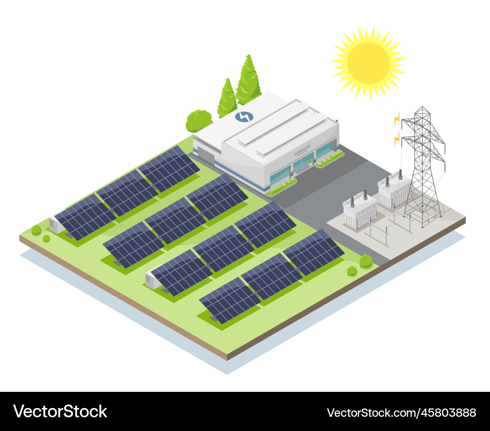 Solar panels farm power plant Royalty Free Vector Image