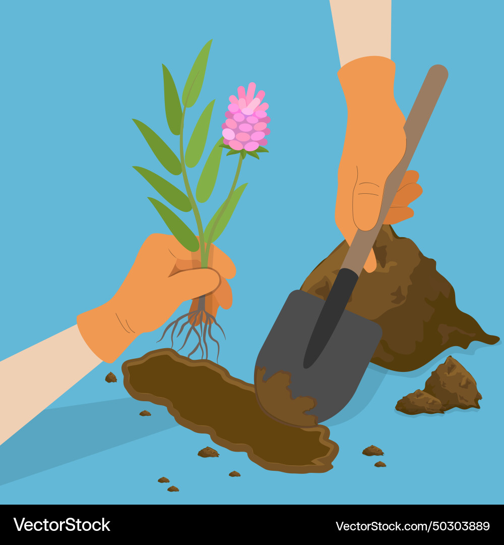 3d isometric flat of gardening Royalty Free Vector Image