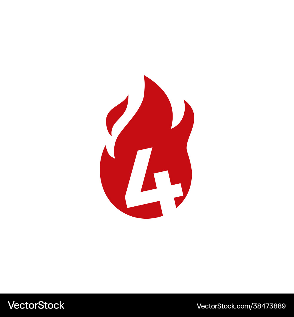 4 vier Nummer Feuerflamme-Logo-Symbol Lizenzfreier Vektor