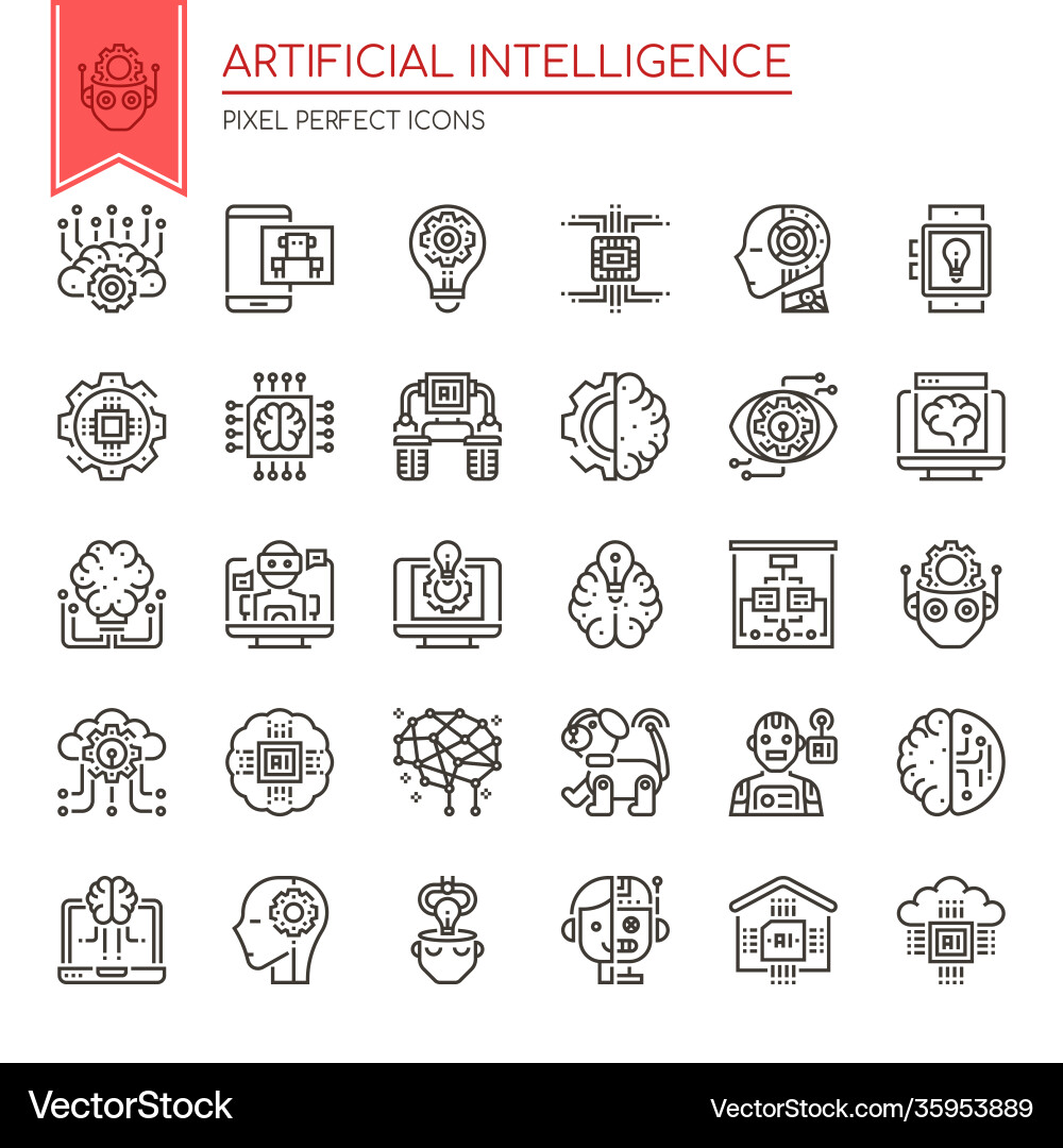 Artificial intelligence thin line and pixel Vector Image