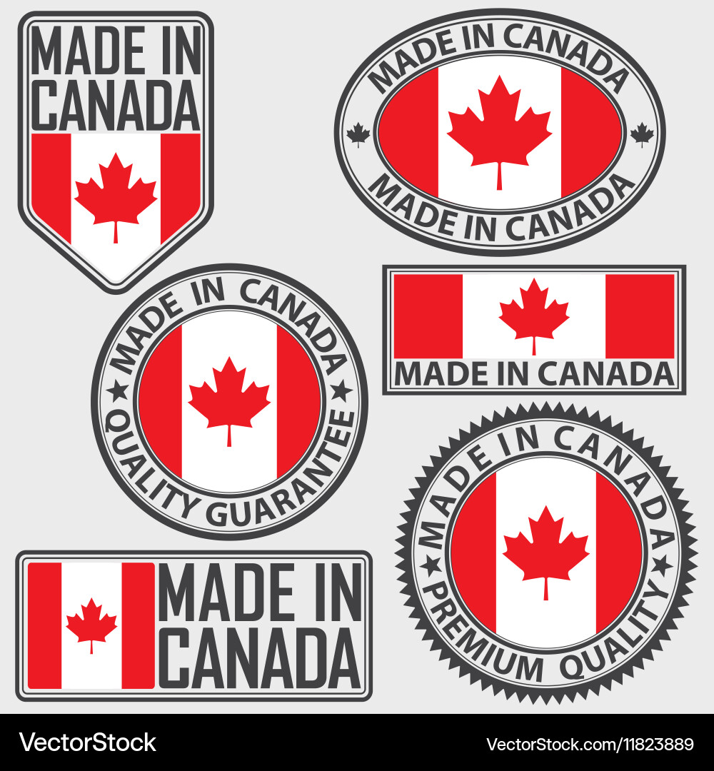 Made in canada label set with flag Royalty Free Vector Image