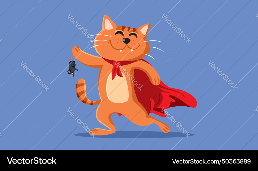 Superhero cat catching a house mouse cartoon Vector Image