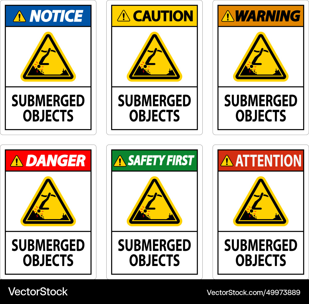 Water safety sign warning - submerged objects Vector Image