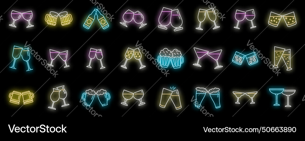 Cheers icons set neon Royalty Free Vector Image