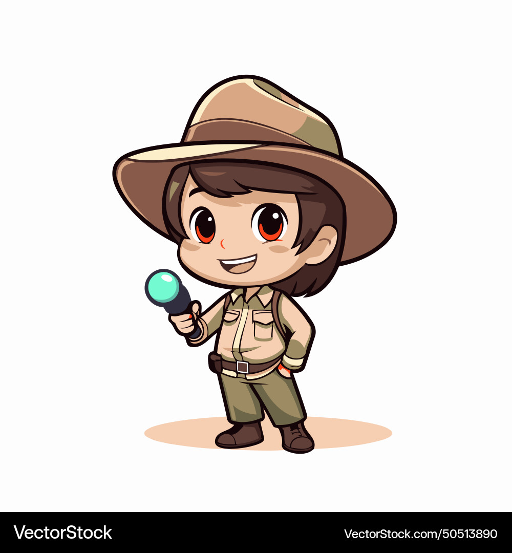 Cute explorer girl with a map and magnifying Vector Image