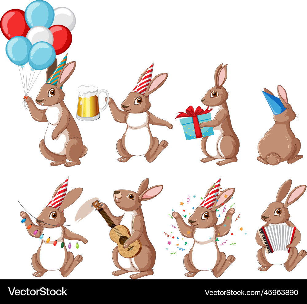 Cute rabbit cartoon character collection Vector Image