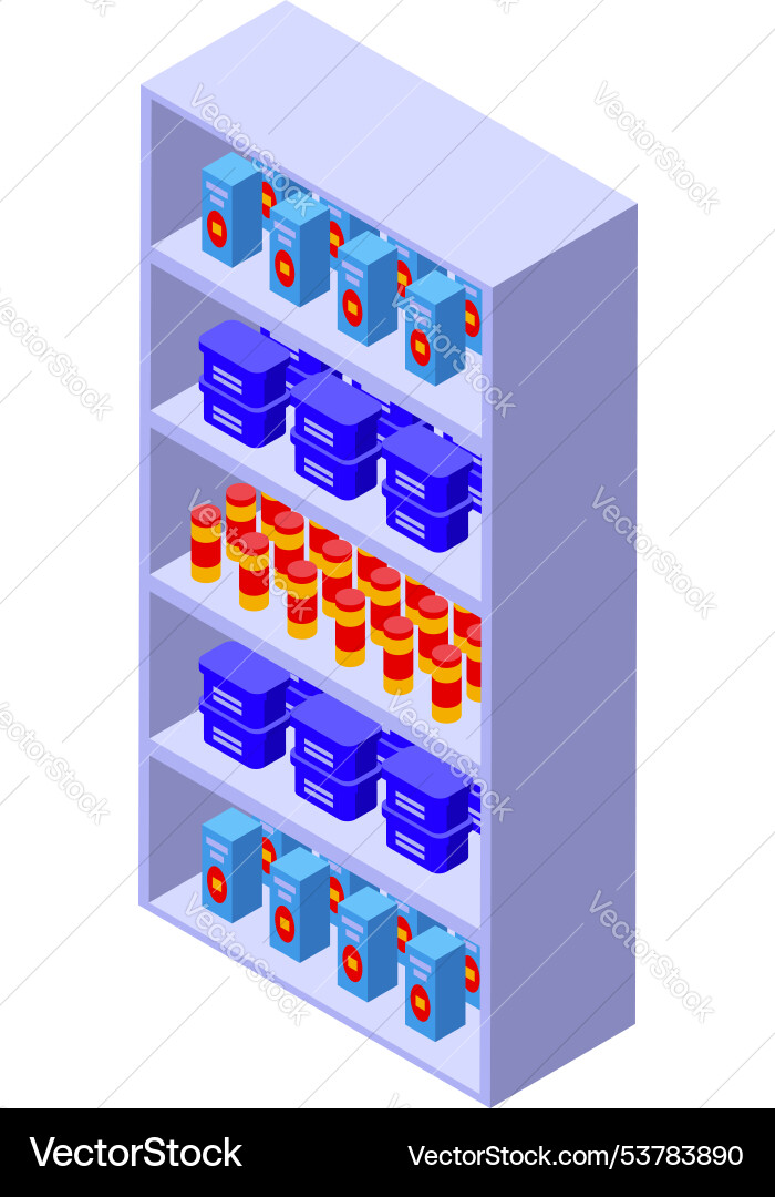 Full supermarket shelf displaying products Vector Image