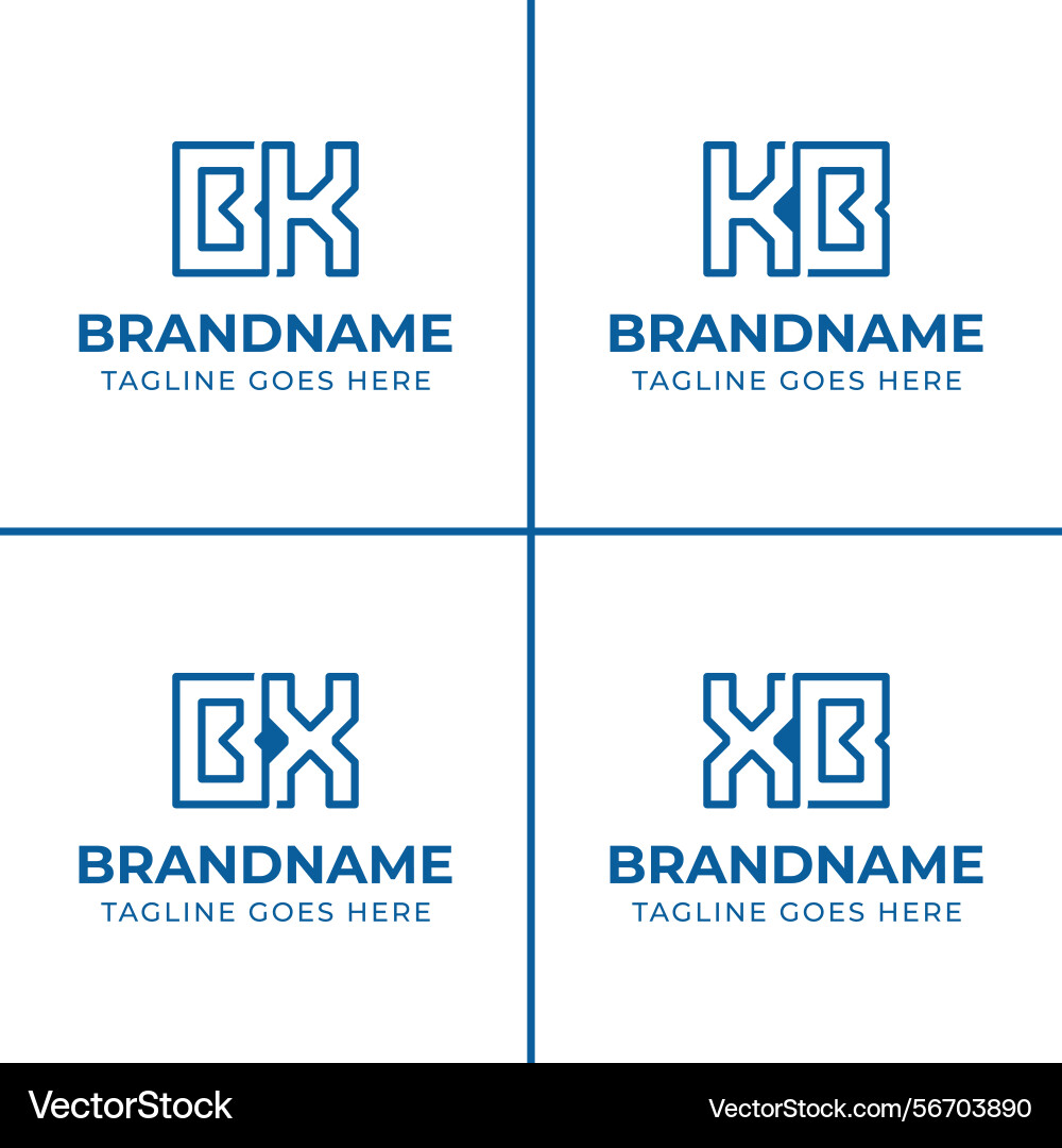Letters bk kb bx xb monogram logo set suitable Vector Image