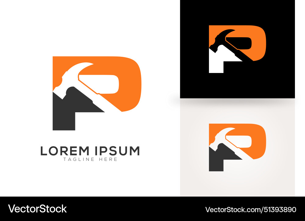 P letter hammer tool logo design construction Vector Image