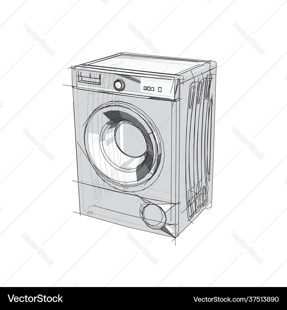 Technical drawing a washing machine Royalty Free Vector