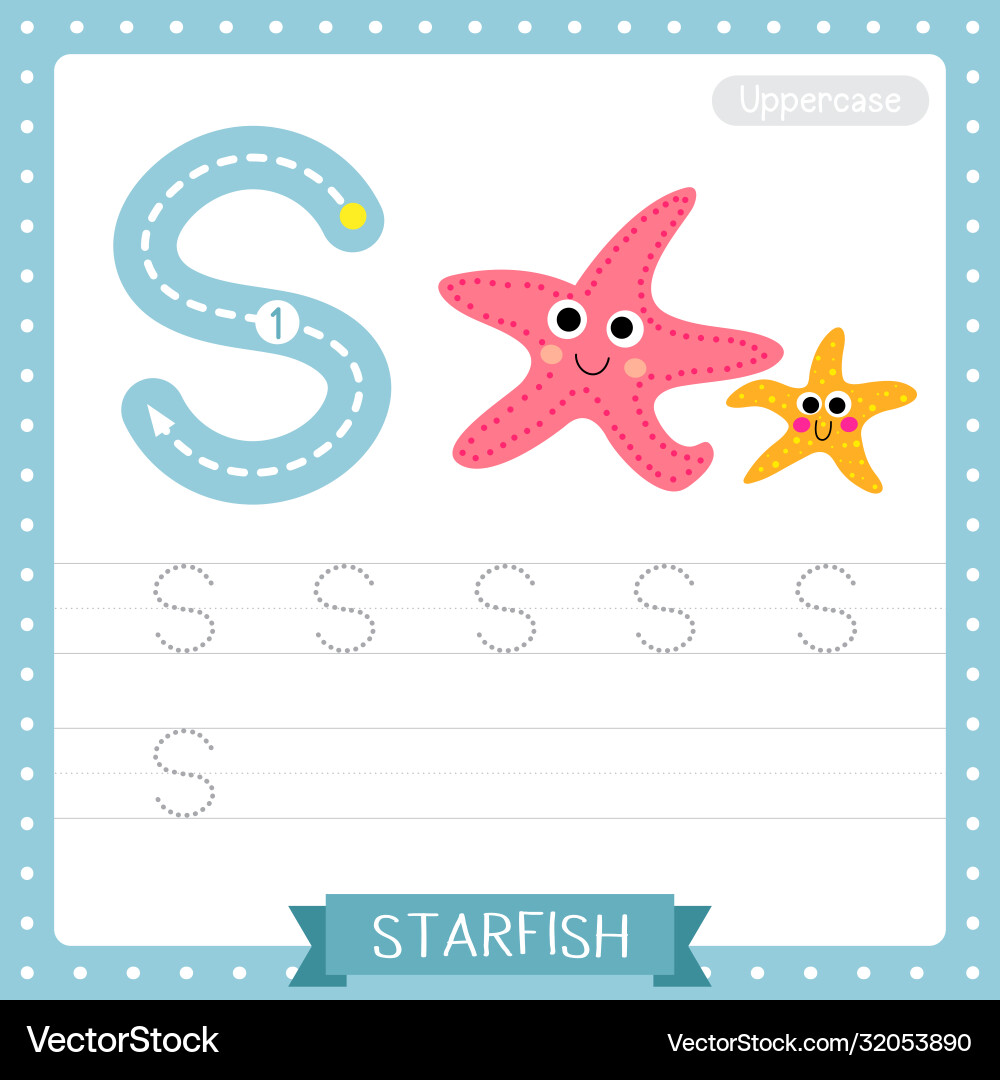 Uppercase S Tracing Worksheet Royalty Free Vector Image