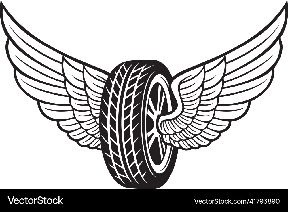 Wheel and wings black white Royalty Free Vector Image