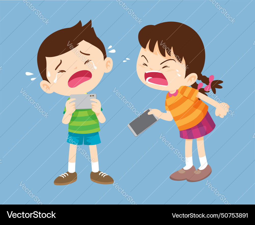 Angry kid addicted mobile phone Royalty Free Vector Image
