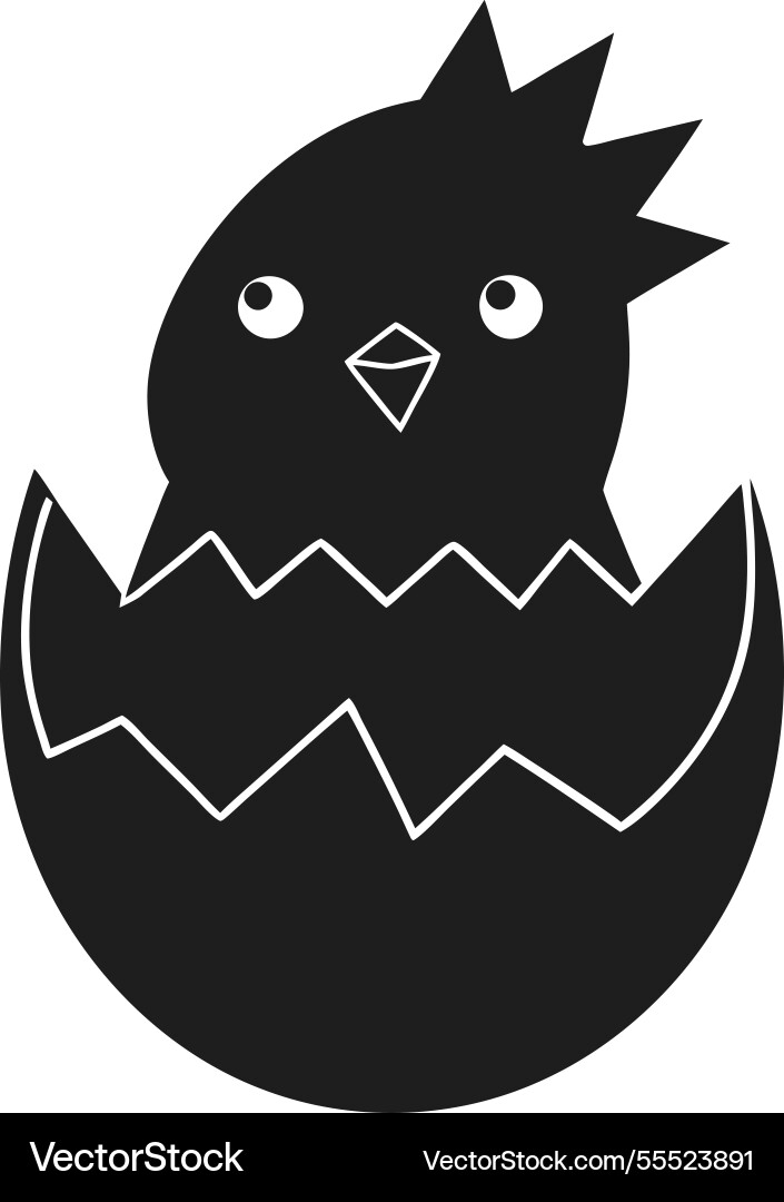 Cute easter chick hatching from egg silhouette Vector Image