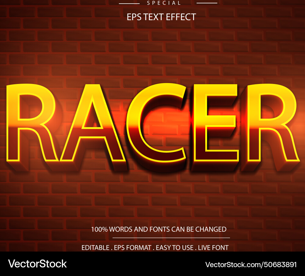 Realistic racing text effect on brown wall Vector Image