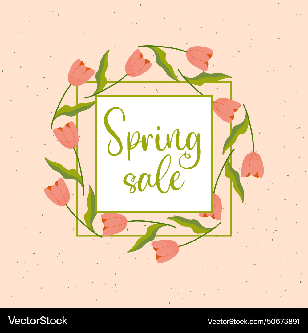 Spring sale frame with floral border Royalty Free Vector