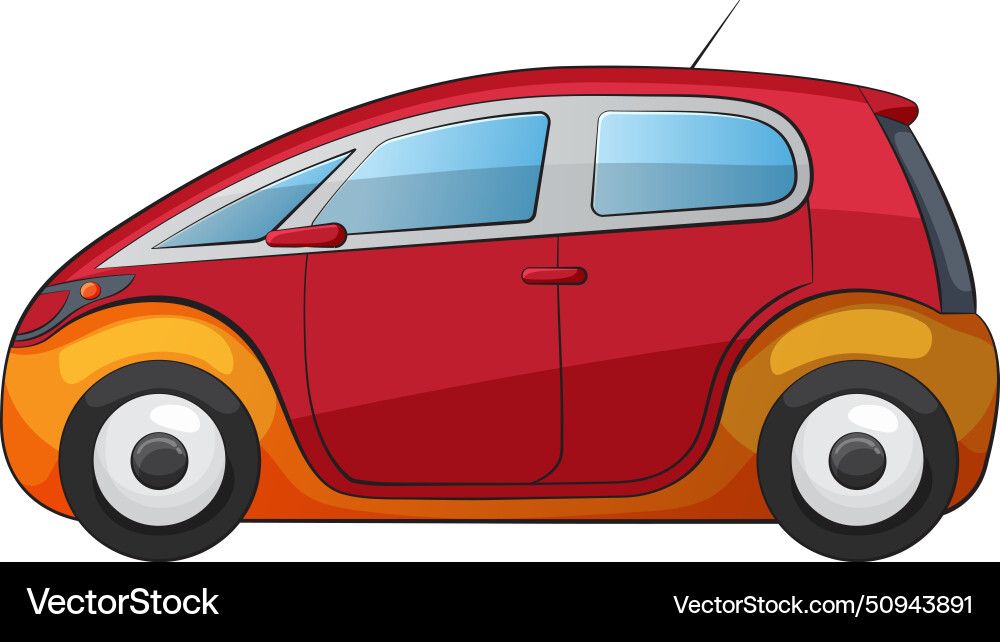 Stylized red and yellow compact car drawing Vector Image