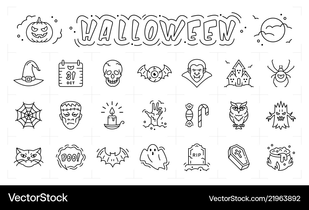 Halloween icon set isolated linear Royalty Free Vector Image