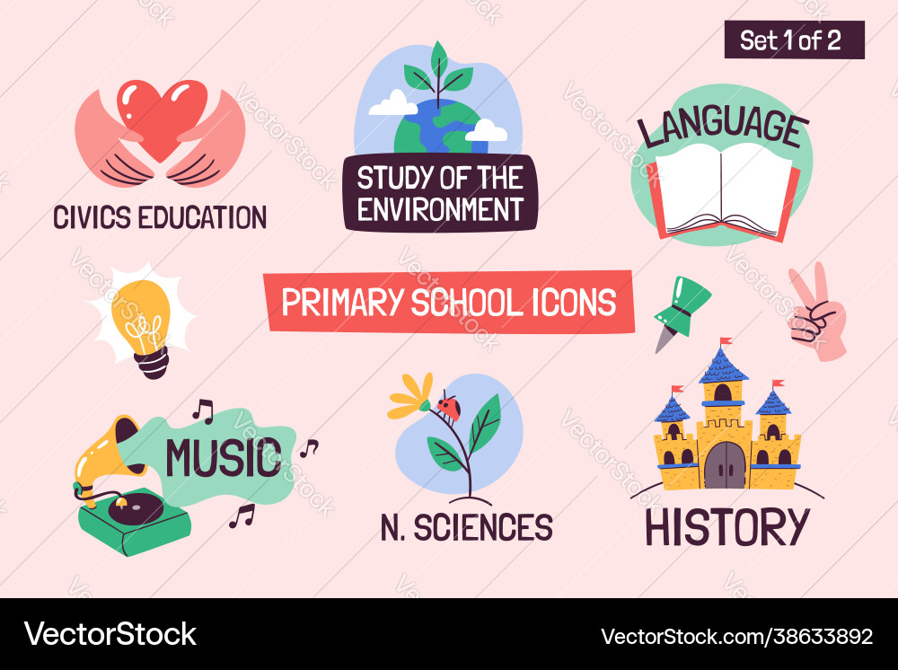 Primary school icons Royalty Free Vector Image