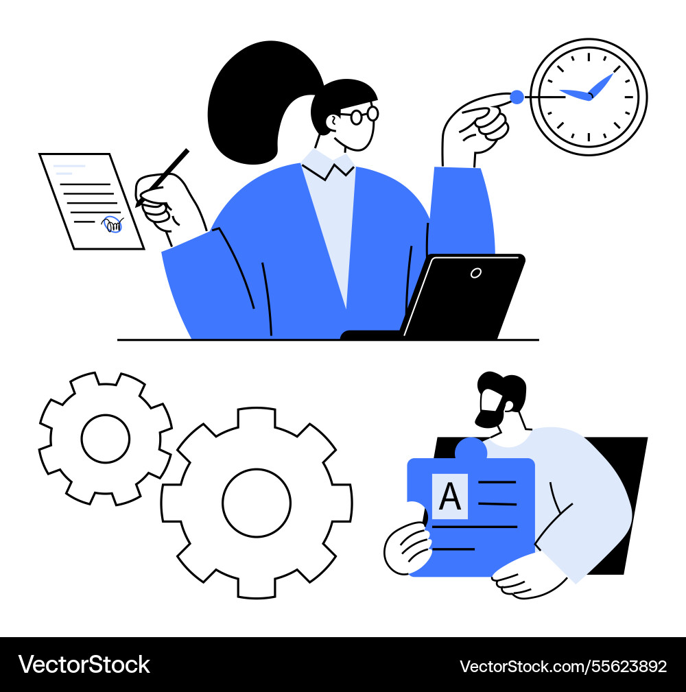 Professionals balancing work tasks time Royalty Free Vector