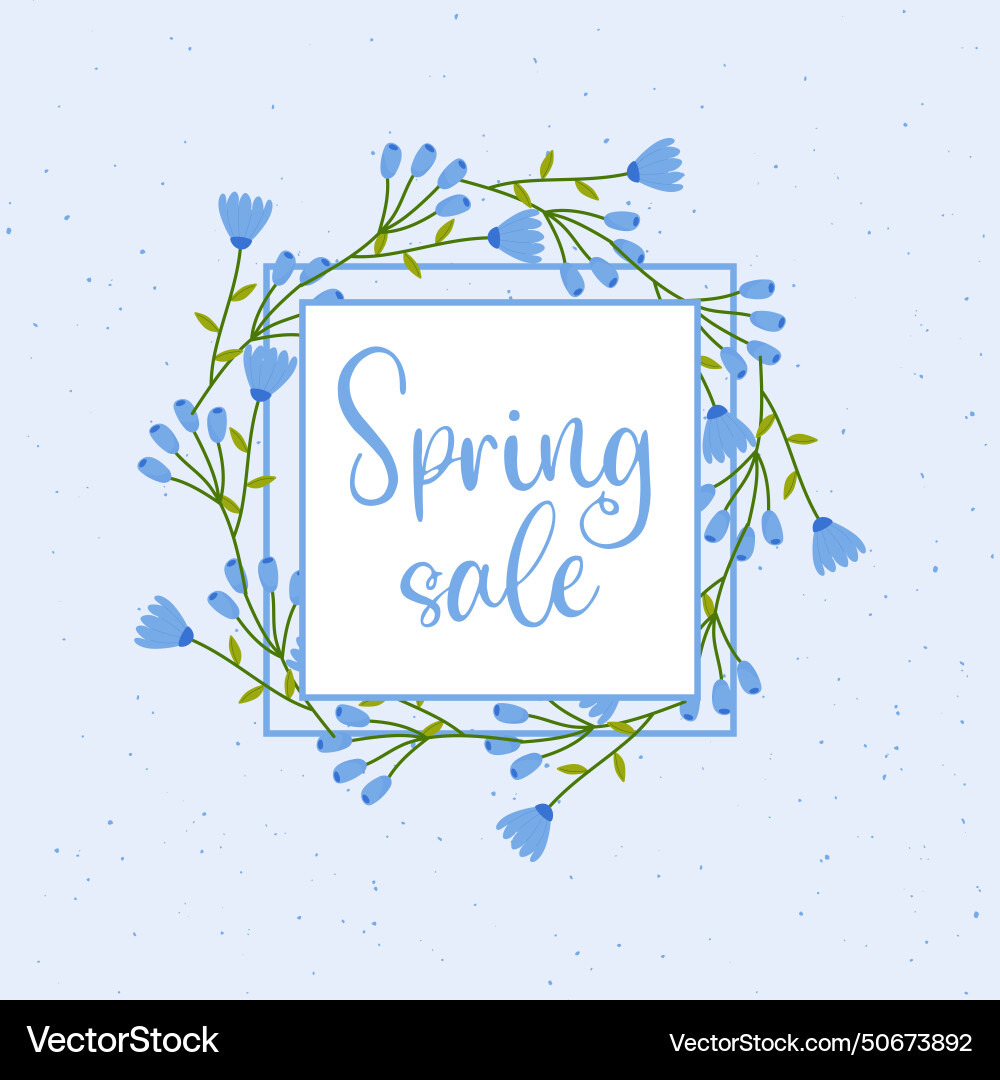 Spring sale frame with floral border Royalty Free Vector