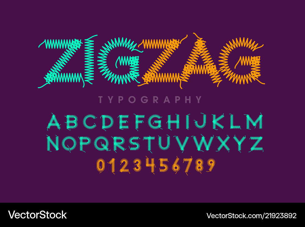 Zigzag font stitched with thread embroidery Vector Image