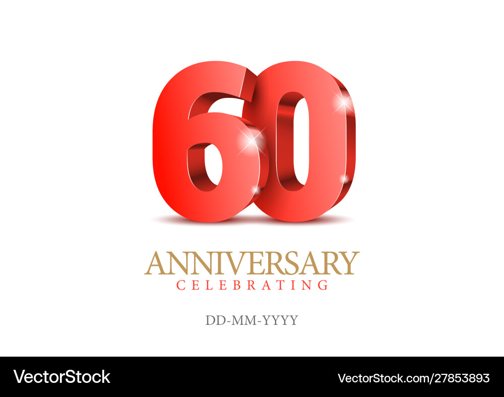 Anniversary 60 red 3d numbers Royalty Free Vector Image