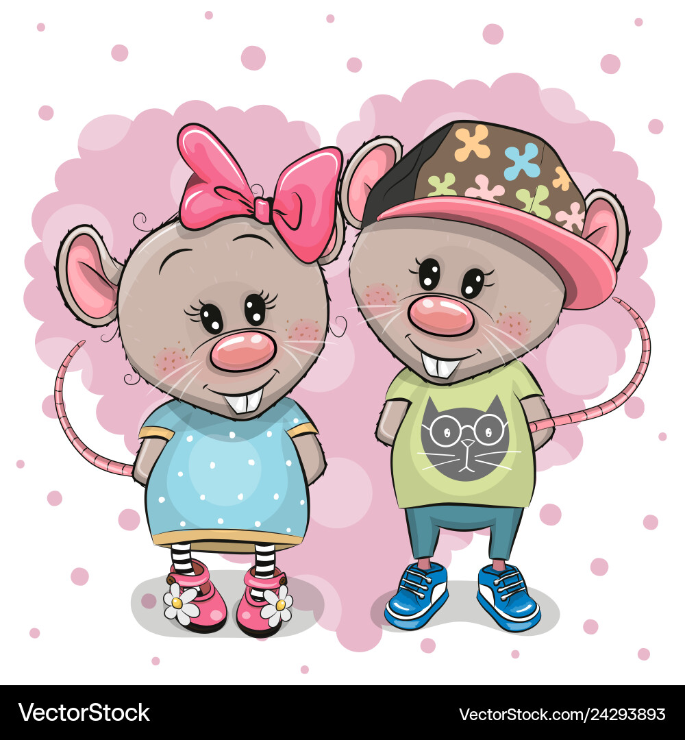 Cute Cartoon Rats on Heart Background Royalty Free Vector