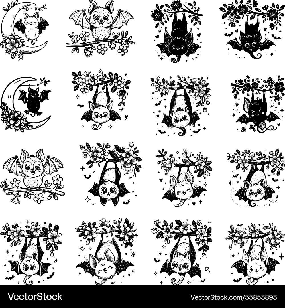 Floral Bat SVG Collection Royalty Free Vector Image