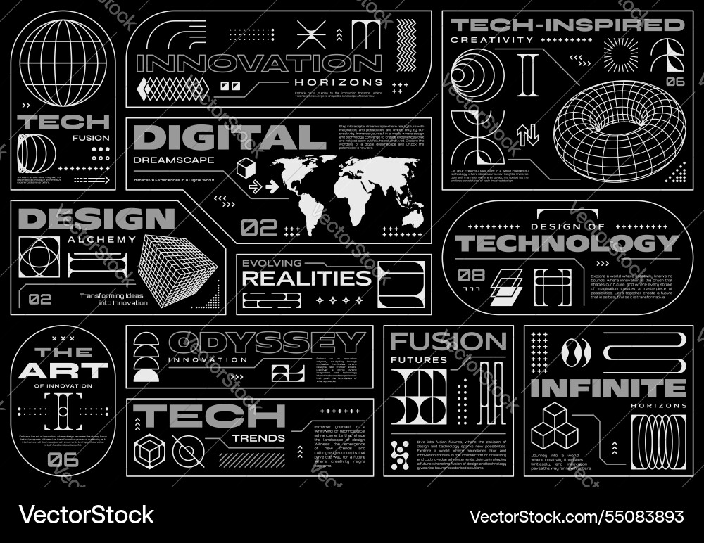 Retro futuristic cyberpunk labels callouts notes Vector Image