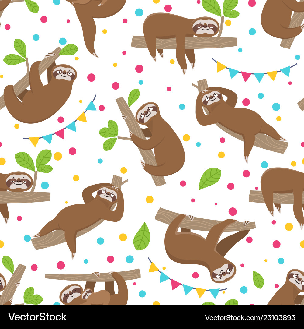 Sloth seamless pattern relaxing sloths on jungle Vector Image
