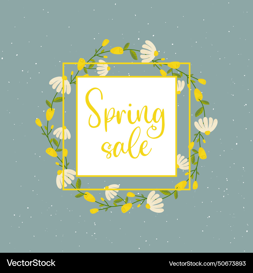 Spring sale frame with floral border Royalty Free Vector