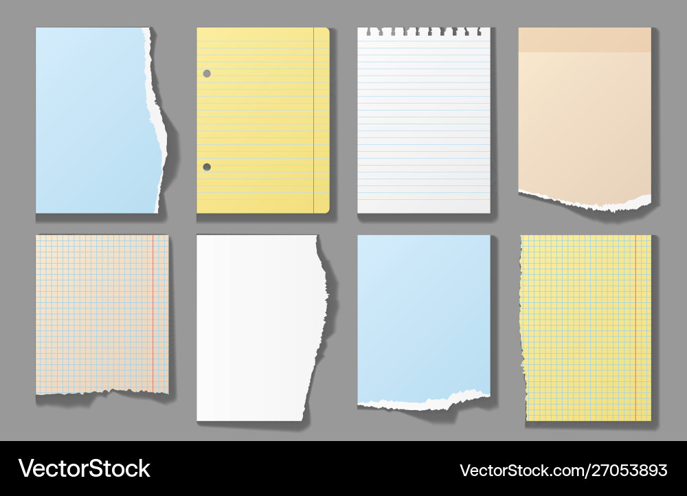 Torn notebook paper ripped edges note sheets Vector Image
