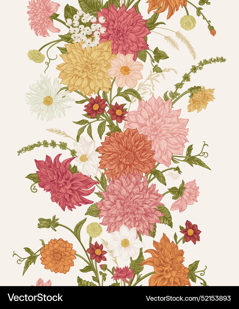 Vertical seamless pattern with autumn flowers Vector Image