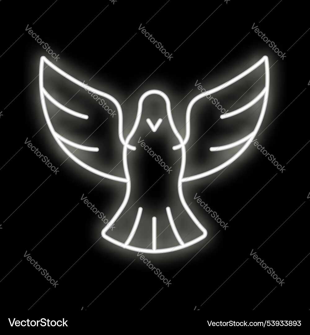 White neon dove bird flying with open wings logo Vector Image