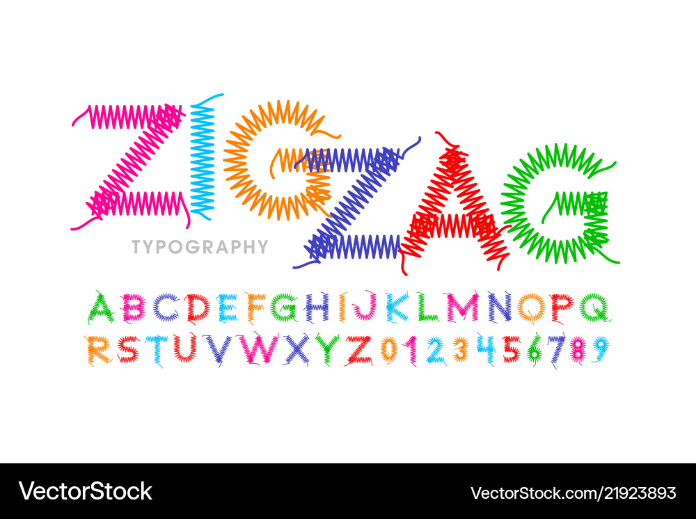 Zigzag font stitched with thread embroidery Vector Image