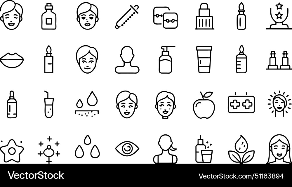 Beauty line editable icons set Royalty Free Vector Image