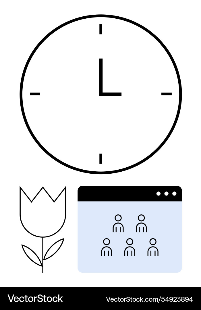 Clock tulip and virtual meeting icon emphasizing Vector Image