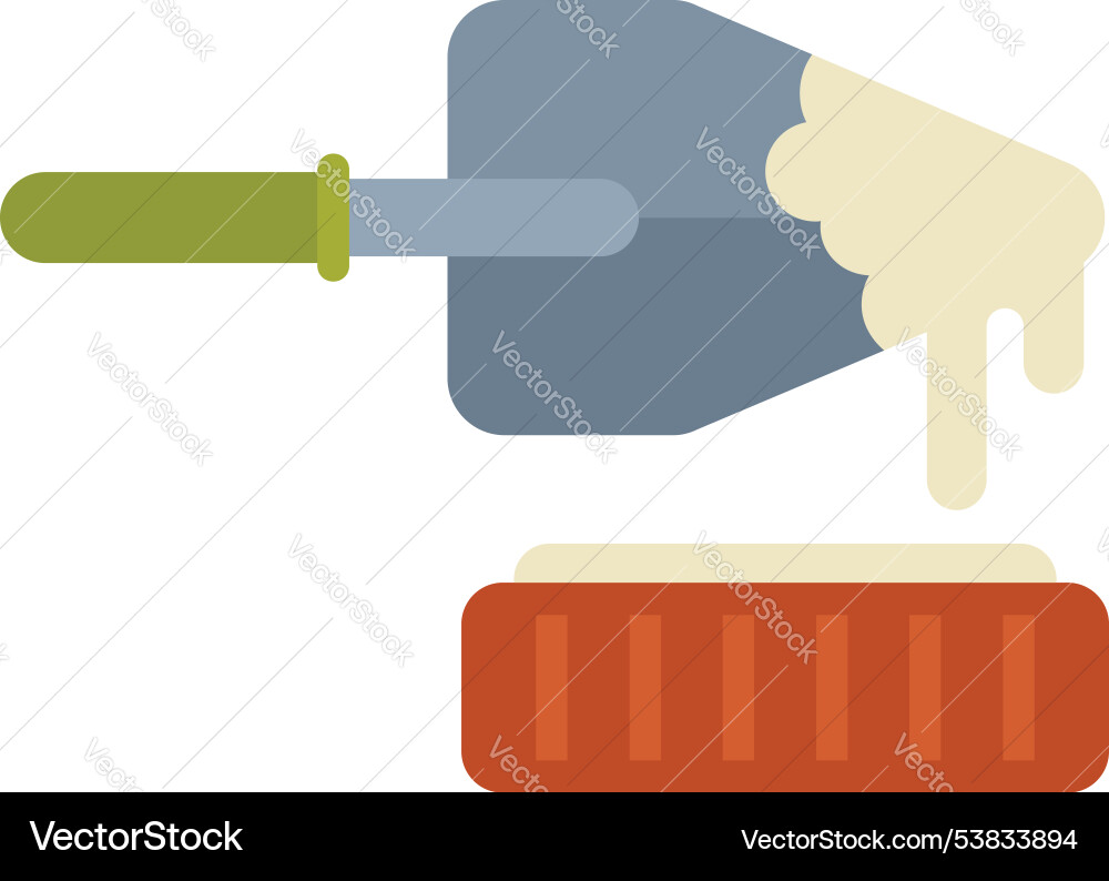 Construction trowel applying cement to brick wall Vector Image
