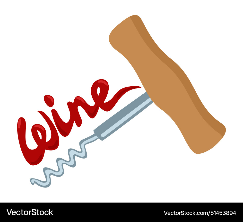 Corkscrew with red word wine isolated Royalty Free Vector