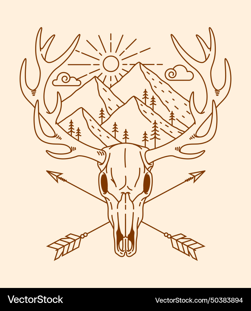 Deer skull line art Royalty Free Vector Image - VectorStock