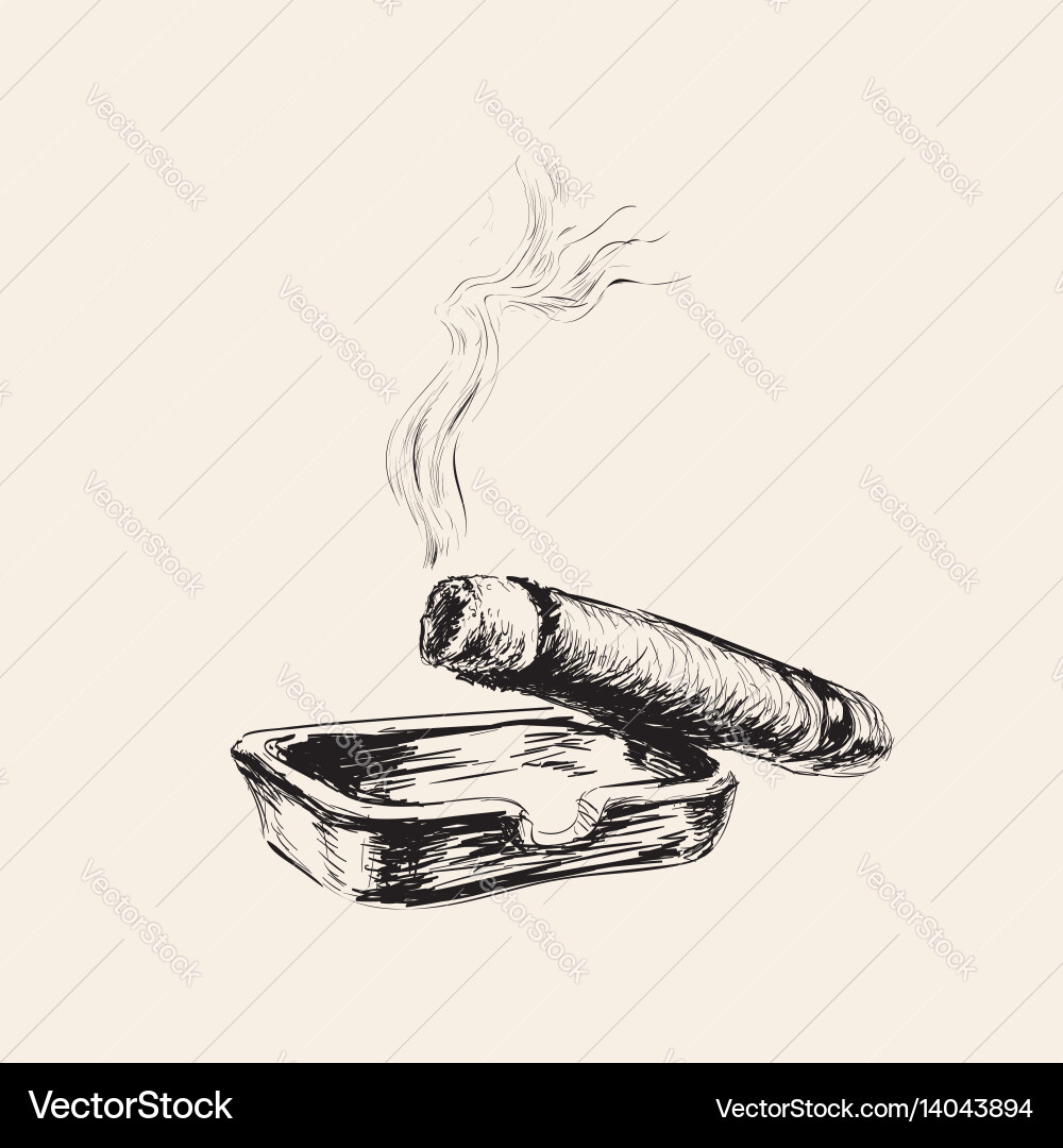 Smoking cigar with ashtray Royalty Free Vector Image