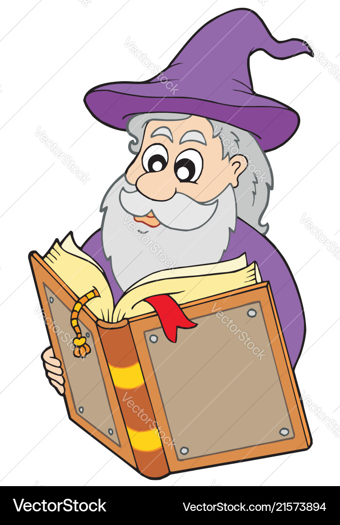 Wizard reading magic book Royalty Free Vector Image