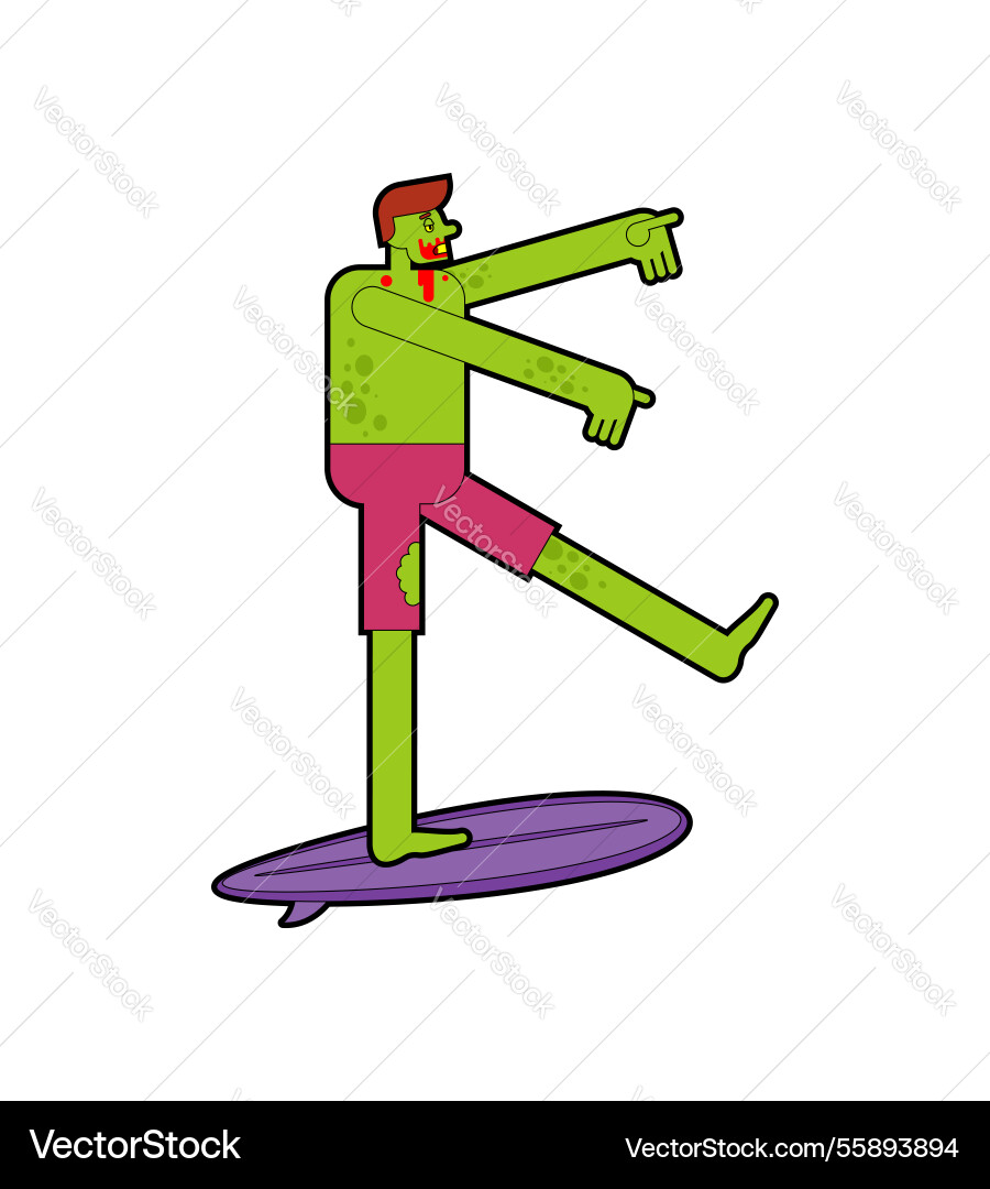 Zombie surfer dead man on surfboard Royalty Free Vector