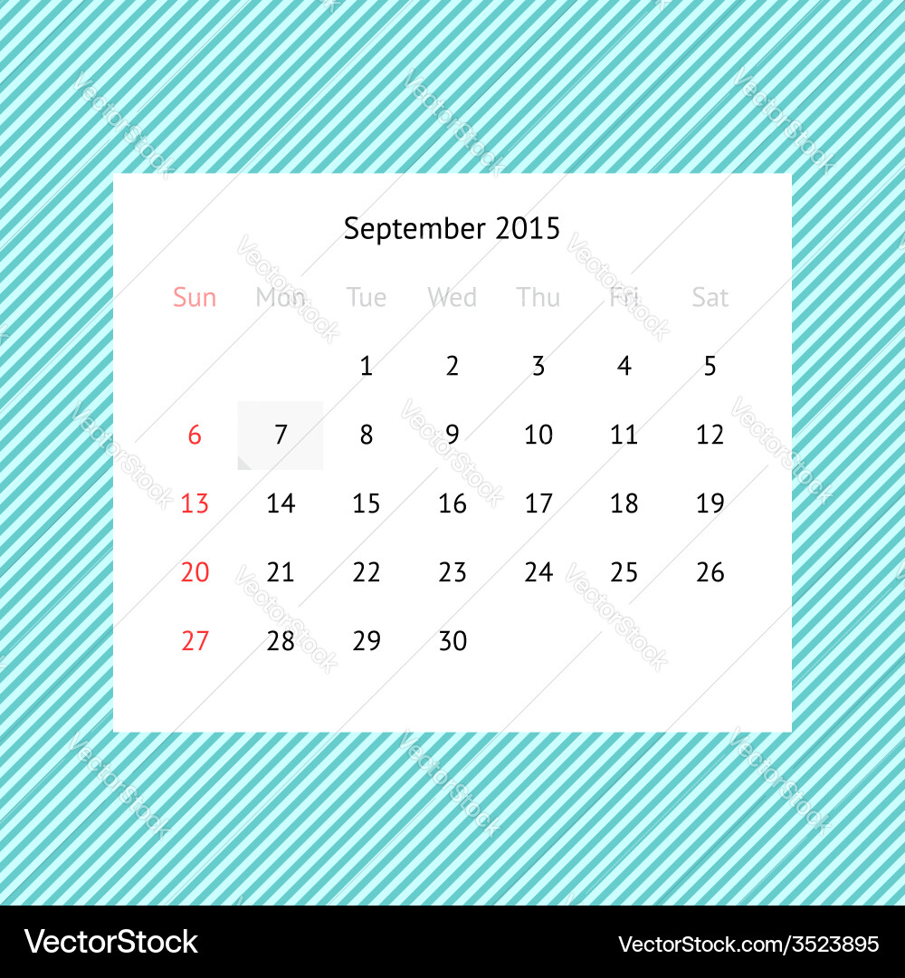 Calendar page for september 2015 Royalty Free Vector Image