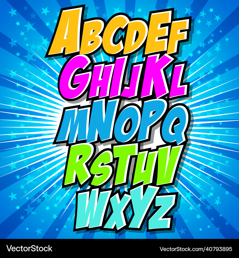 Comic alphabet set letters for kids Royalty Free Vector